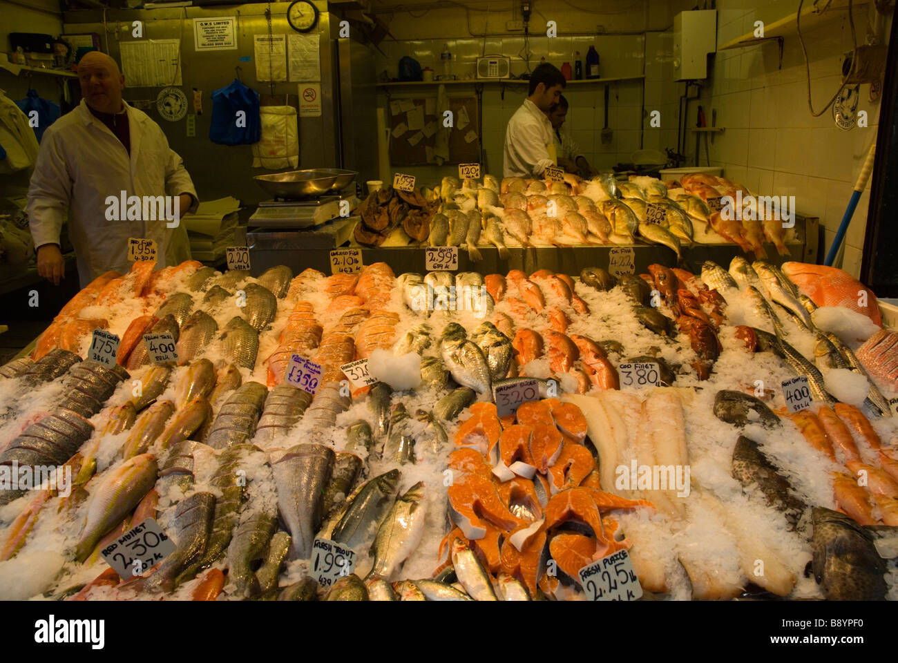 Fishmonger in Brixton Village shopping centre in Brixton London England ...