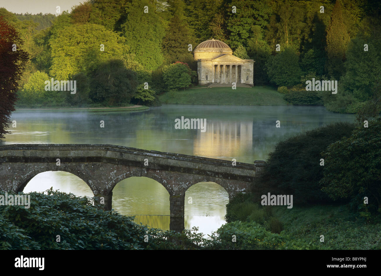 The Pantheon reflected in the lake at Stourhead Wiltshire with the ...