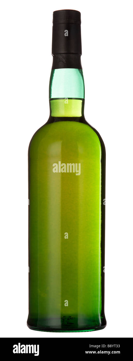 Blank whisky bottle without label in green glass with white background ...