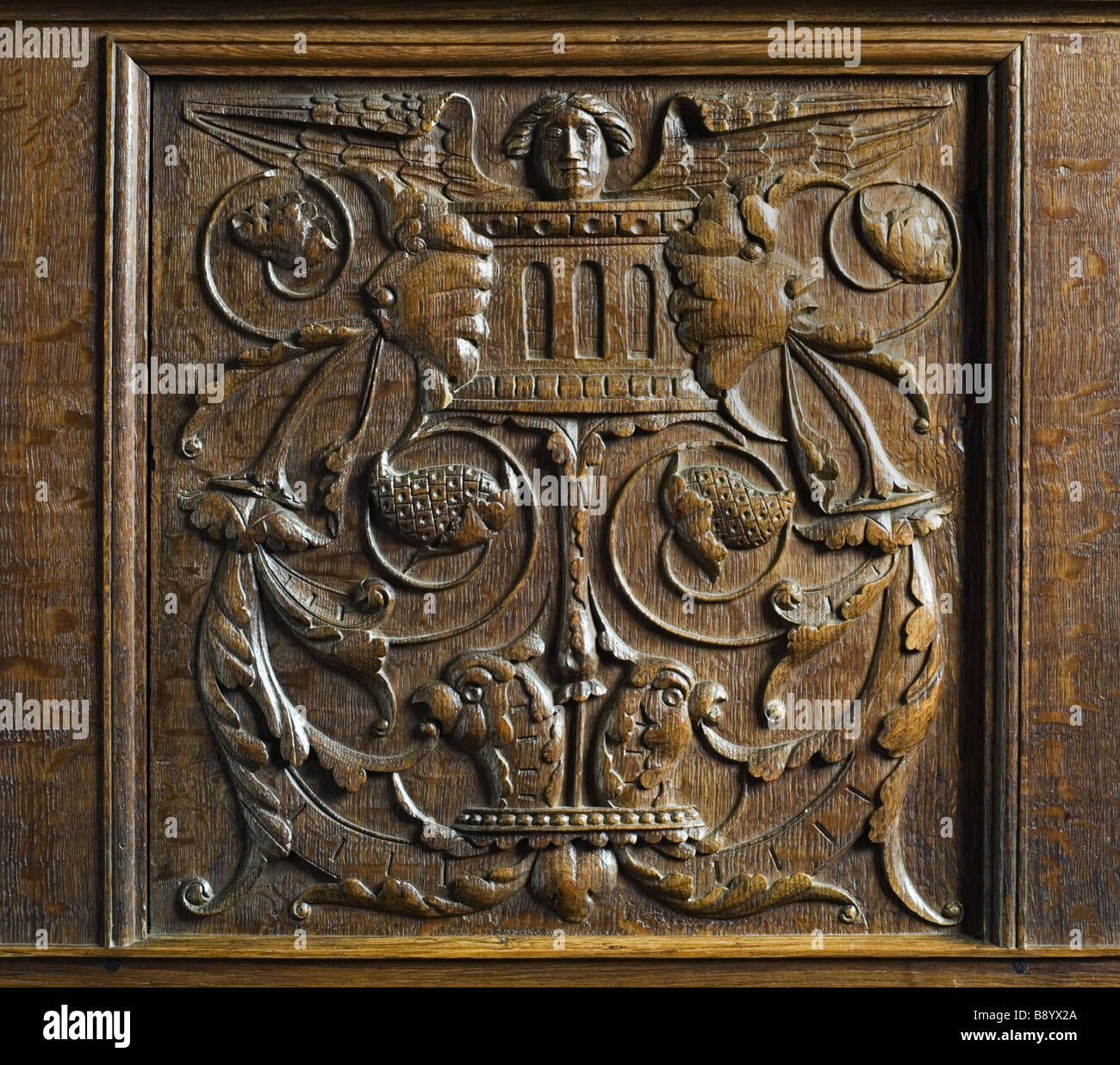 Close view of the wooden carving of the Wyatt buffet in the Dining Room ...