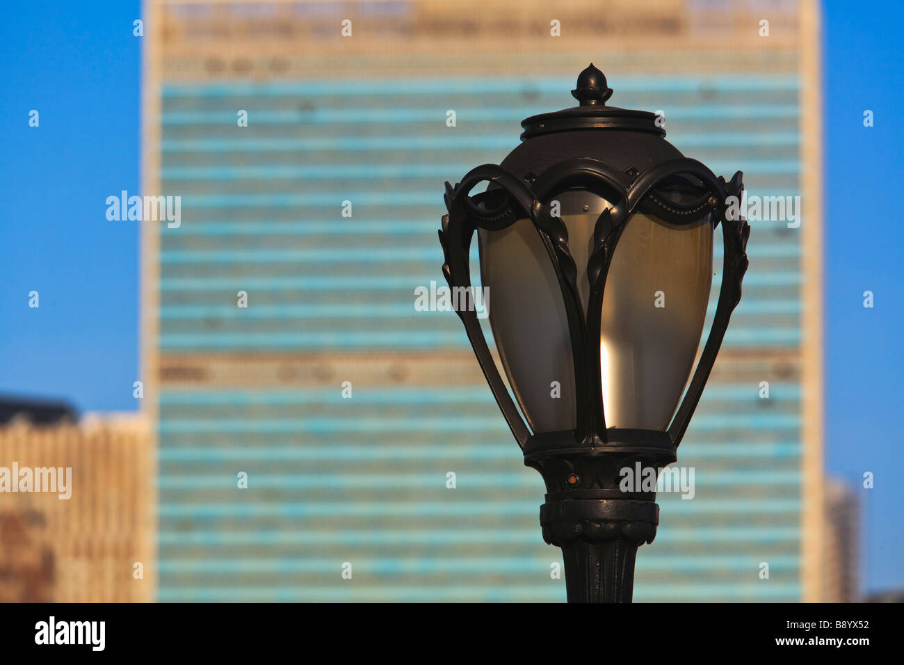 Street light and United Nations Building Manhattan New York NY Stock ...