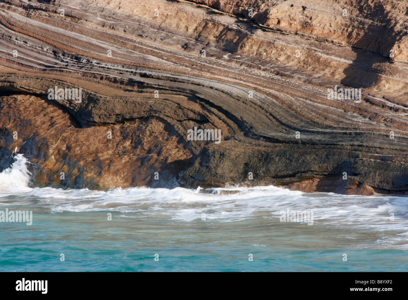 Volcanic rock layers on the southern tip of Fuerteventura Stock Photo ...