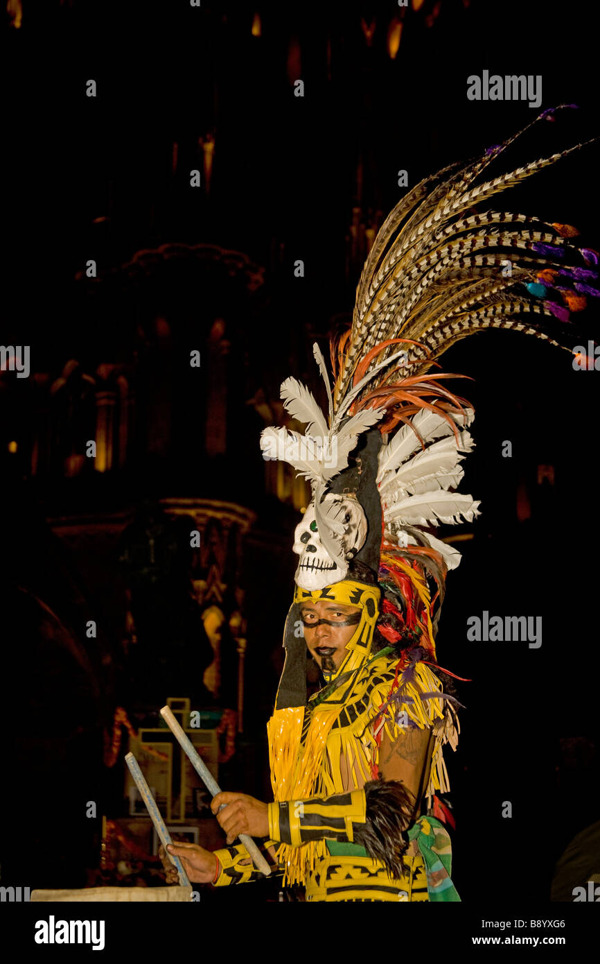 Aztec Drummer's Nighttime Performance in San Miguel's Plaza Stock Photo ...