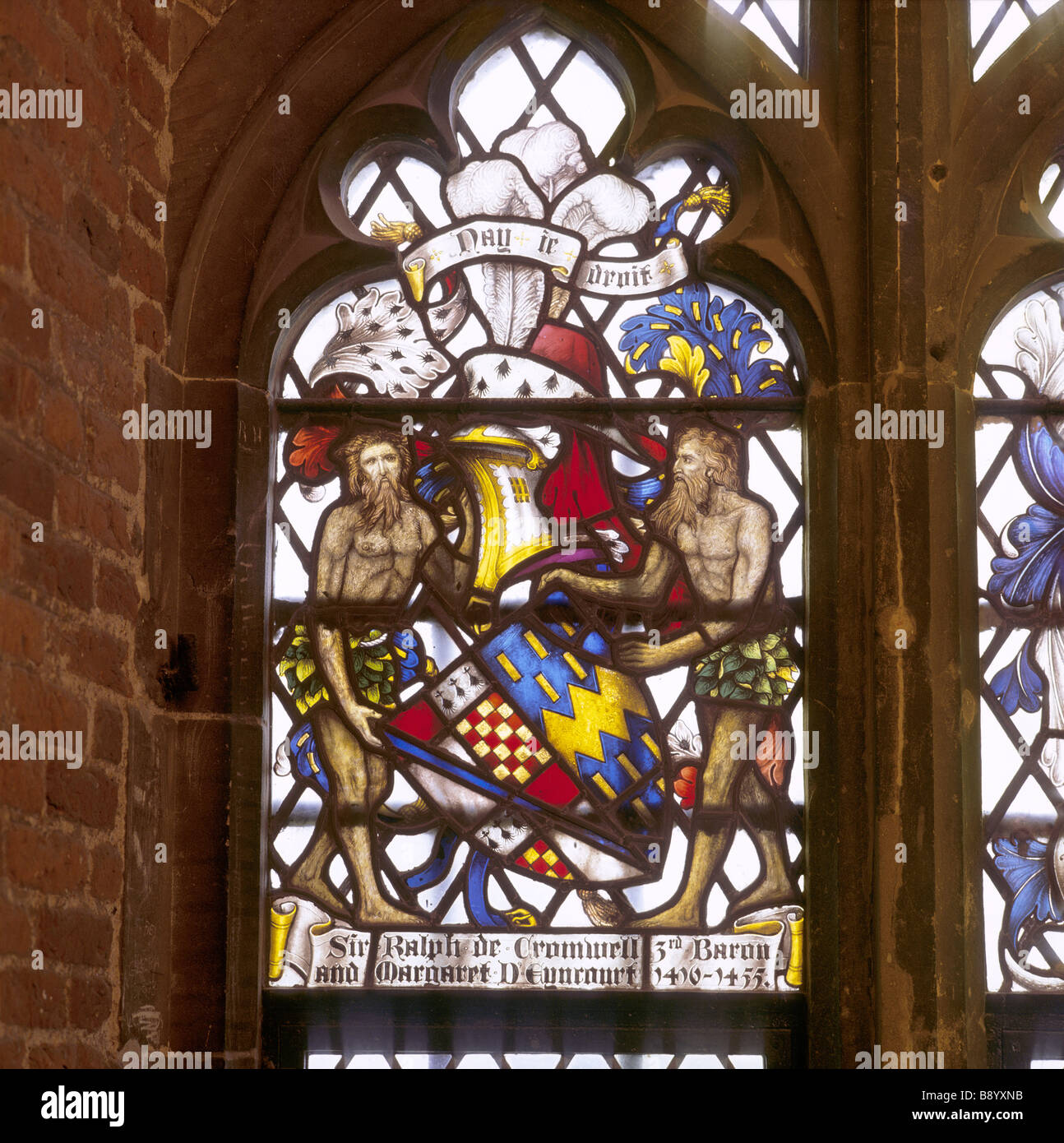 An heraldic stained glass window commemorating Sir Ralph Cromwell Stock ...