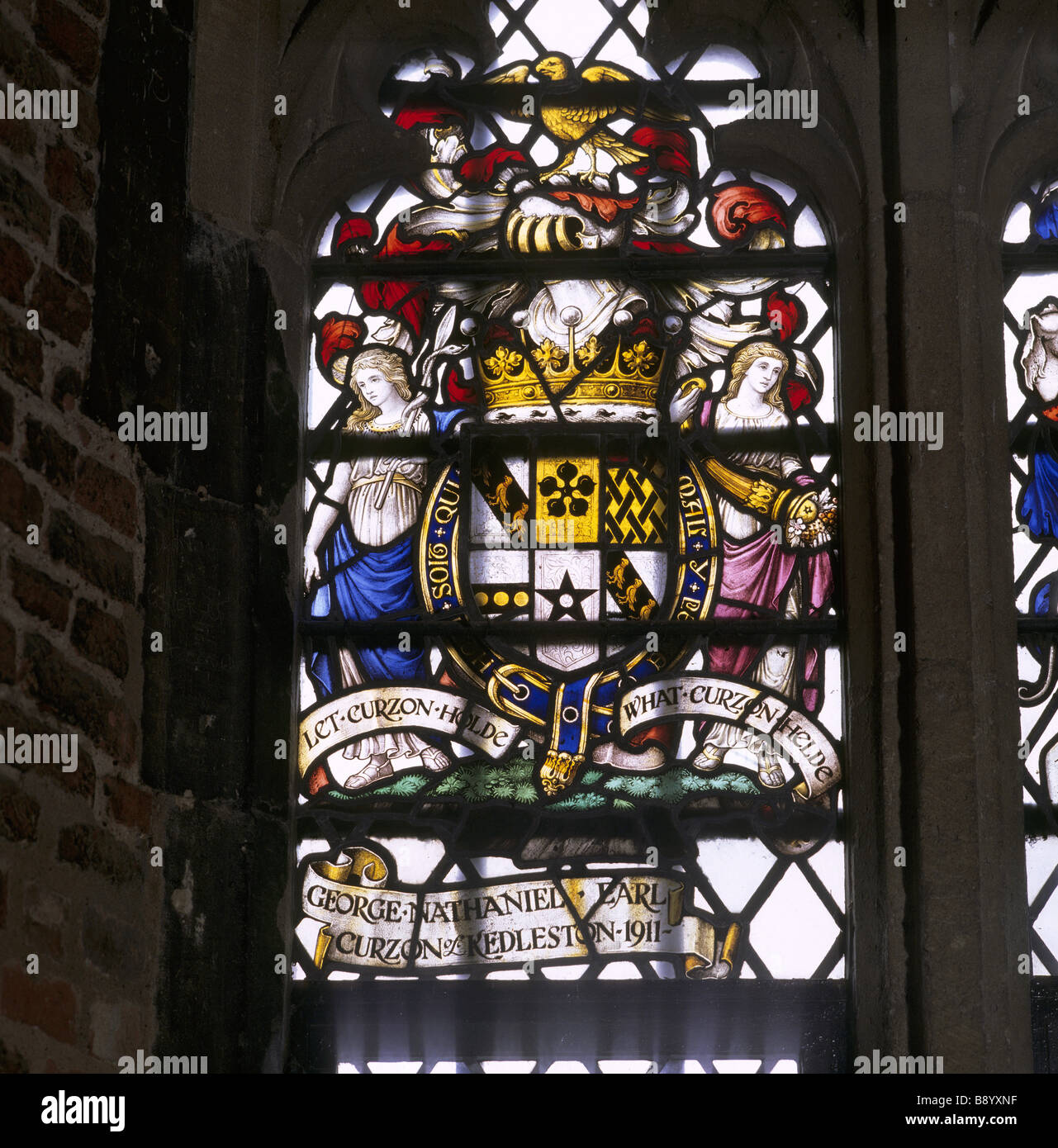 An heraldic stained glass window commissioned by Lord Curzon to ...
