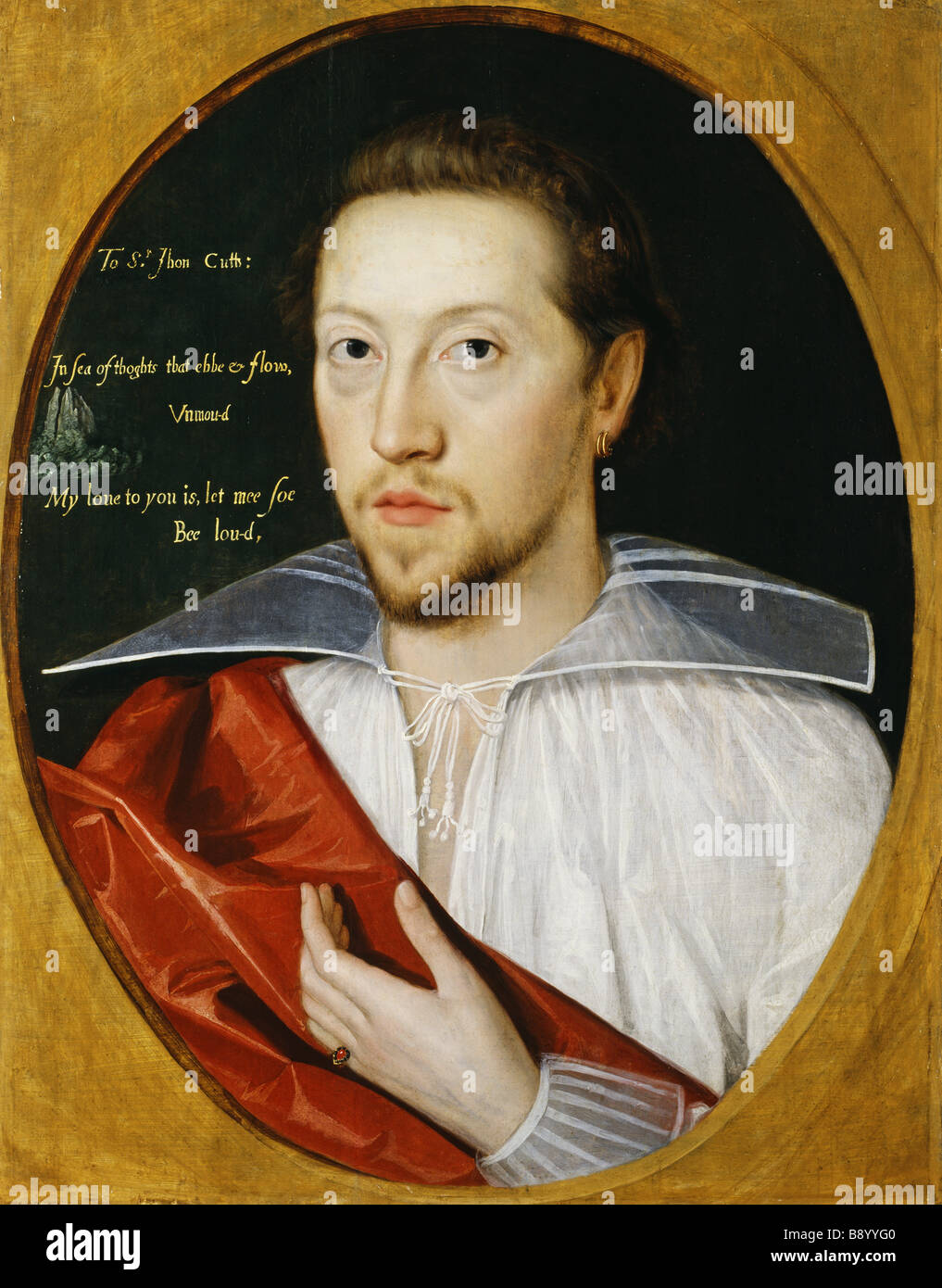 SIR JOHN CUTTS c 1595 painted oval oak panel British C16th UPT P 22 ...