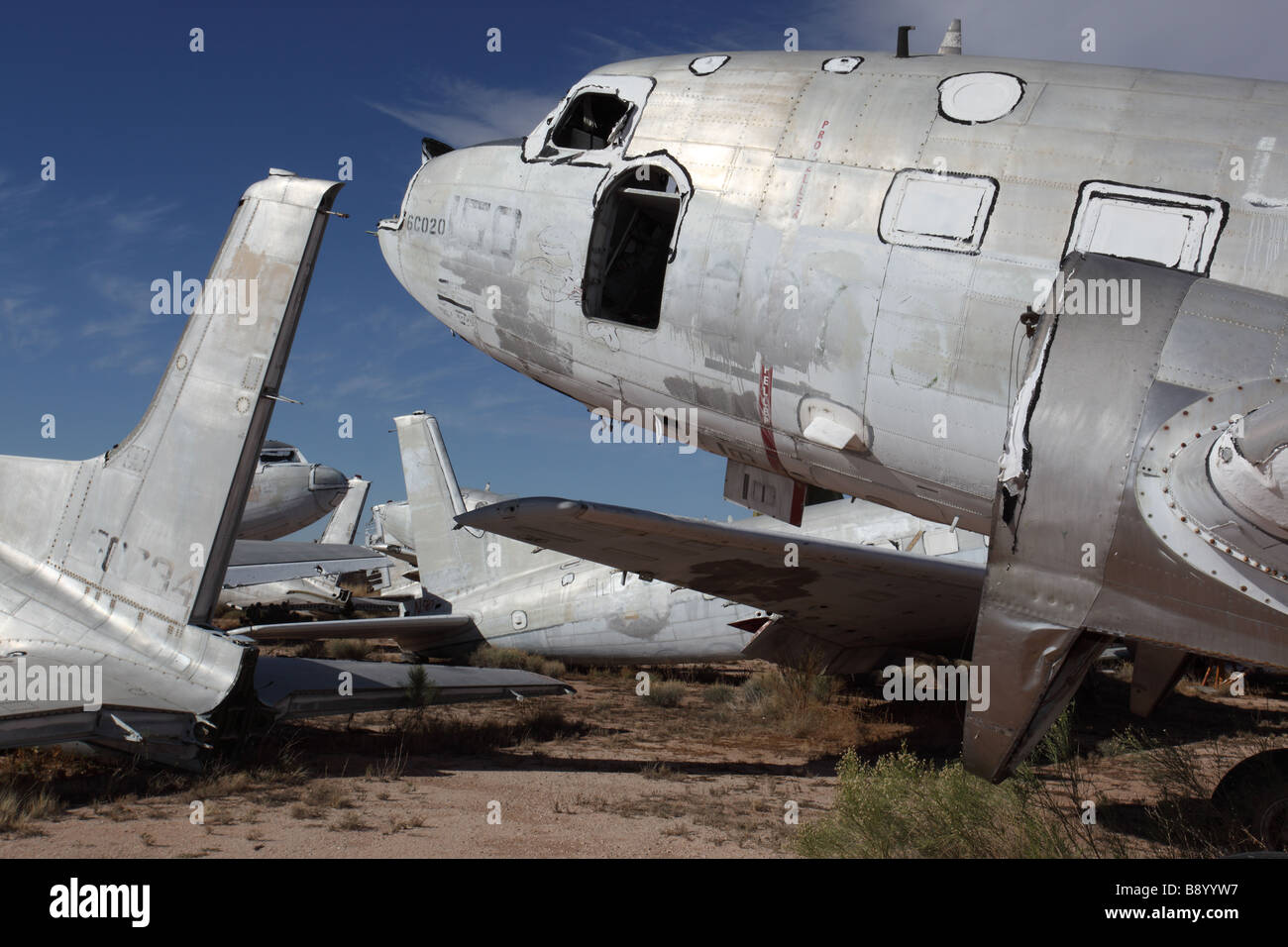 Old Aircraft at aircraft restoration facility near airplane boneyard ...