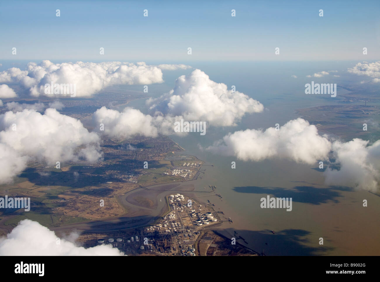 Thames Estuary and the Essex coastline seen from high altitude Stock ...