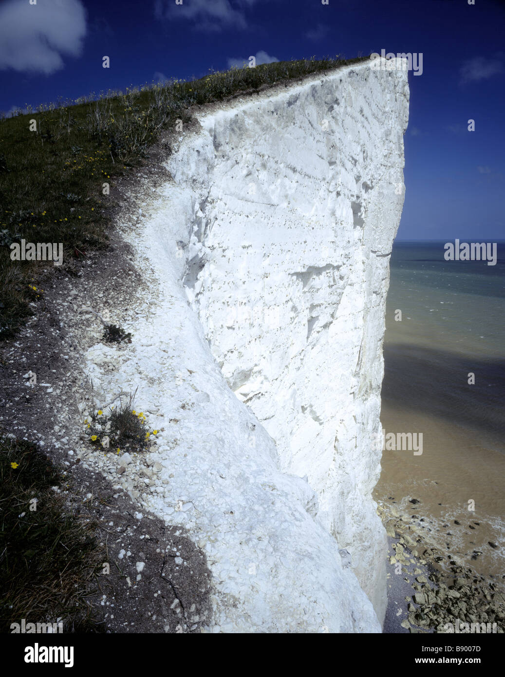 View of the top of Langdon Cliffs and the sea below at the White Cliffs ...