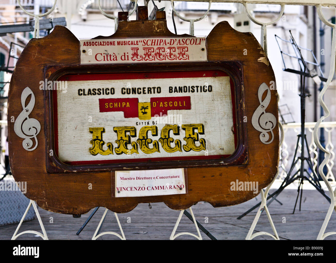 Sign on the bandstand in Pratola Peligna during the festival of the ...