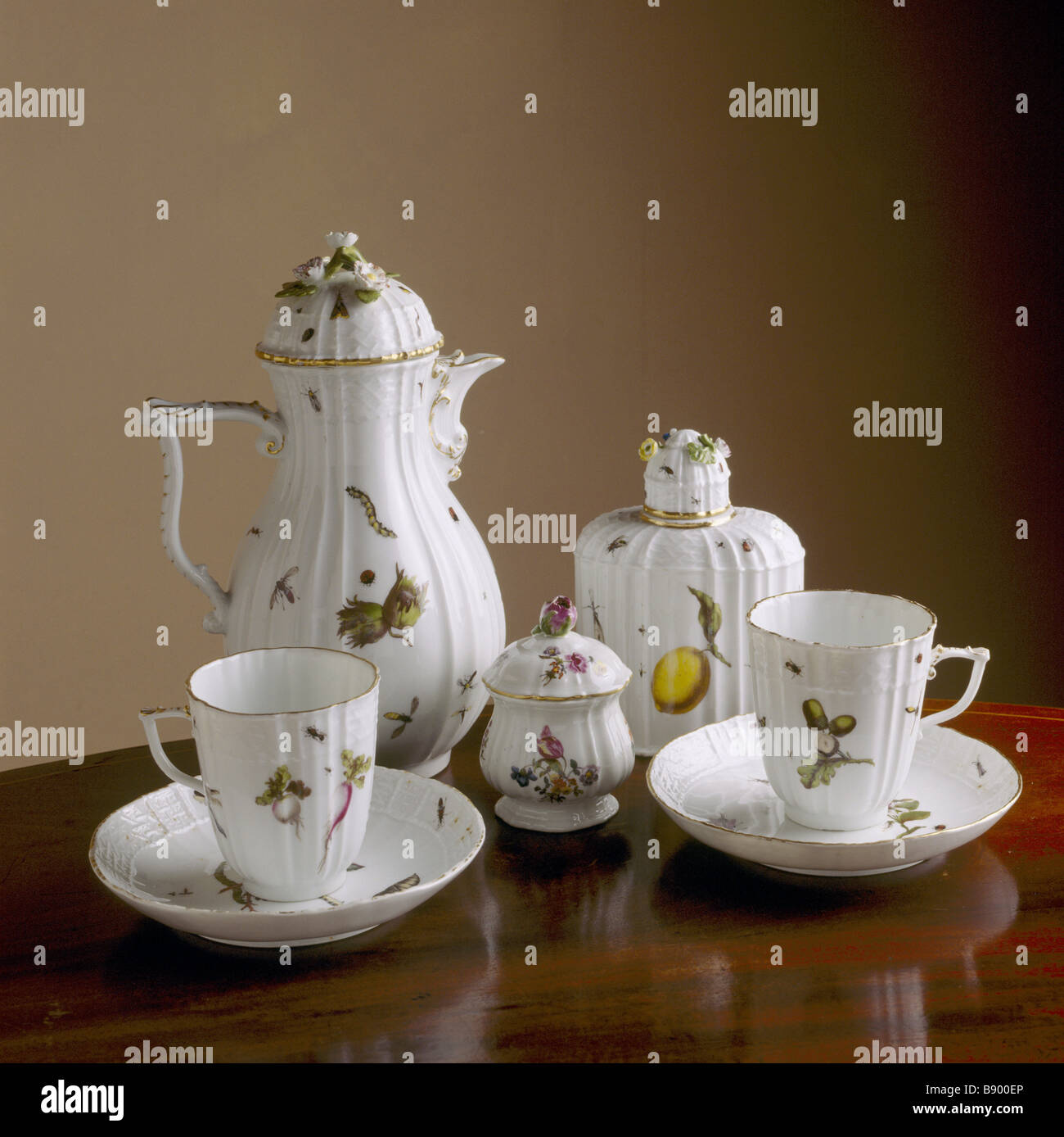 A detailed close up of a Meissen coffee set at Wallington Stock Photo - Alamy