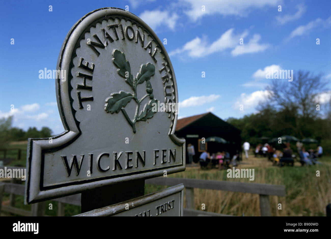 The National Trust omega sign at Wicken Fen Cambridgeshire Stock Photo ...