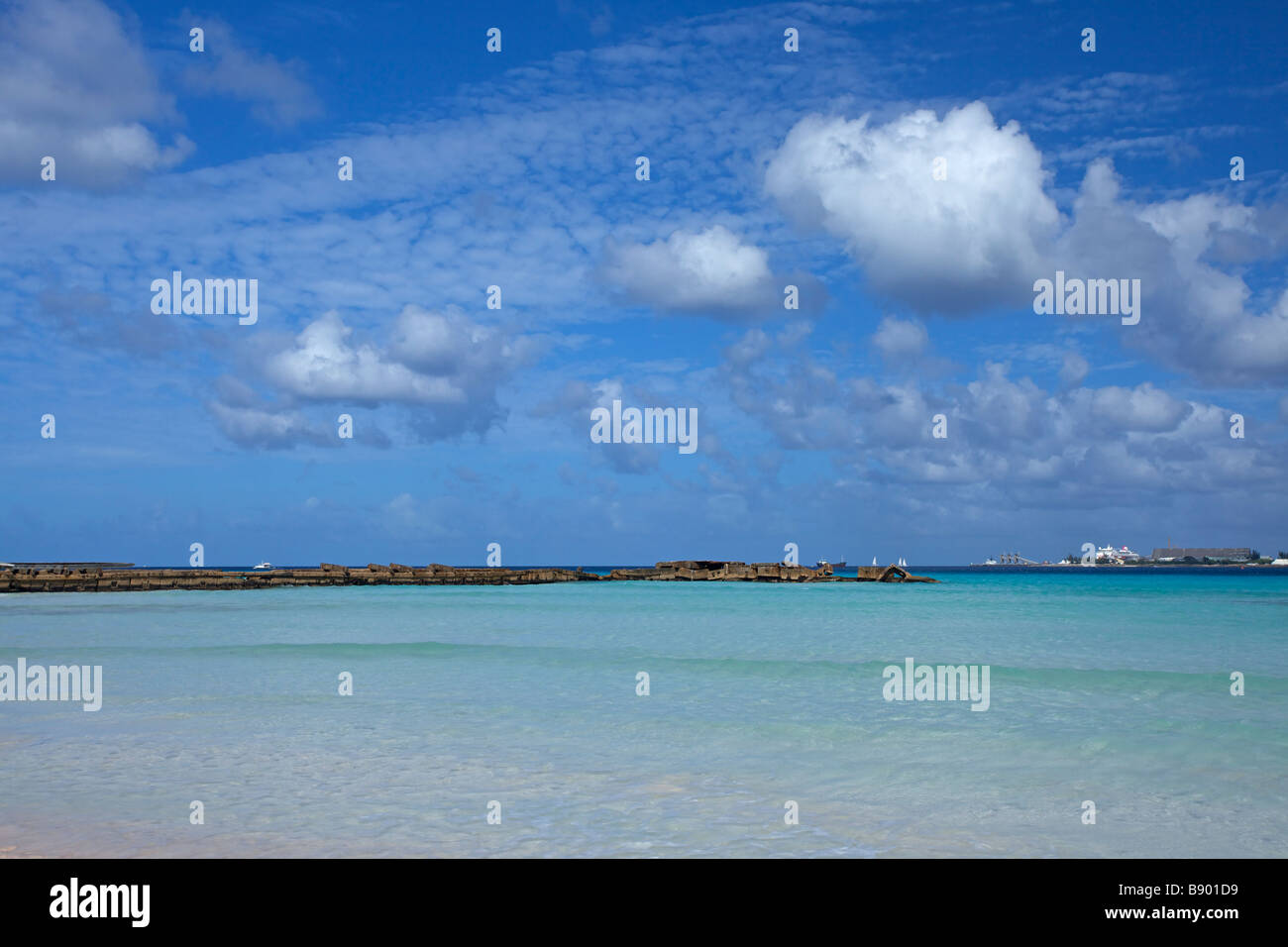 Old wooden wharf at Pebbles Beach at West Coast of Barbados, "West ...