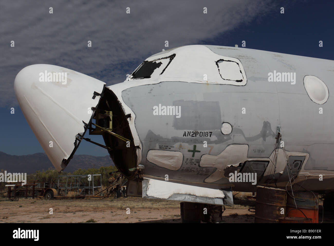 Old Aircraft at aircraft restoration facility near airplane boneyard ...