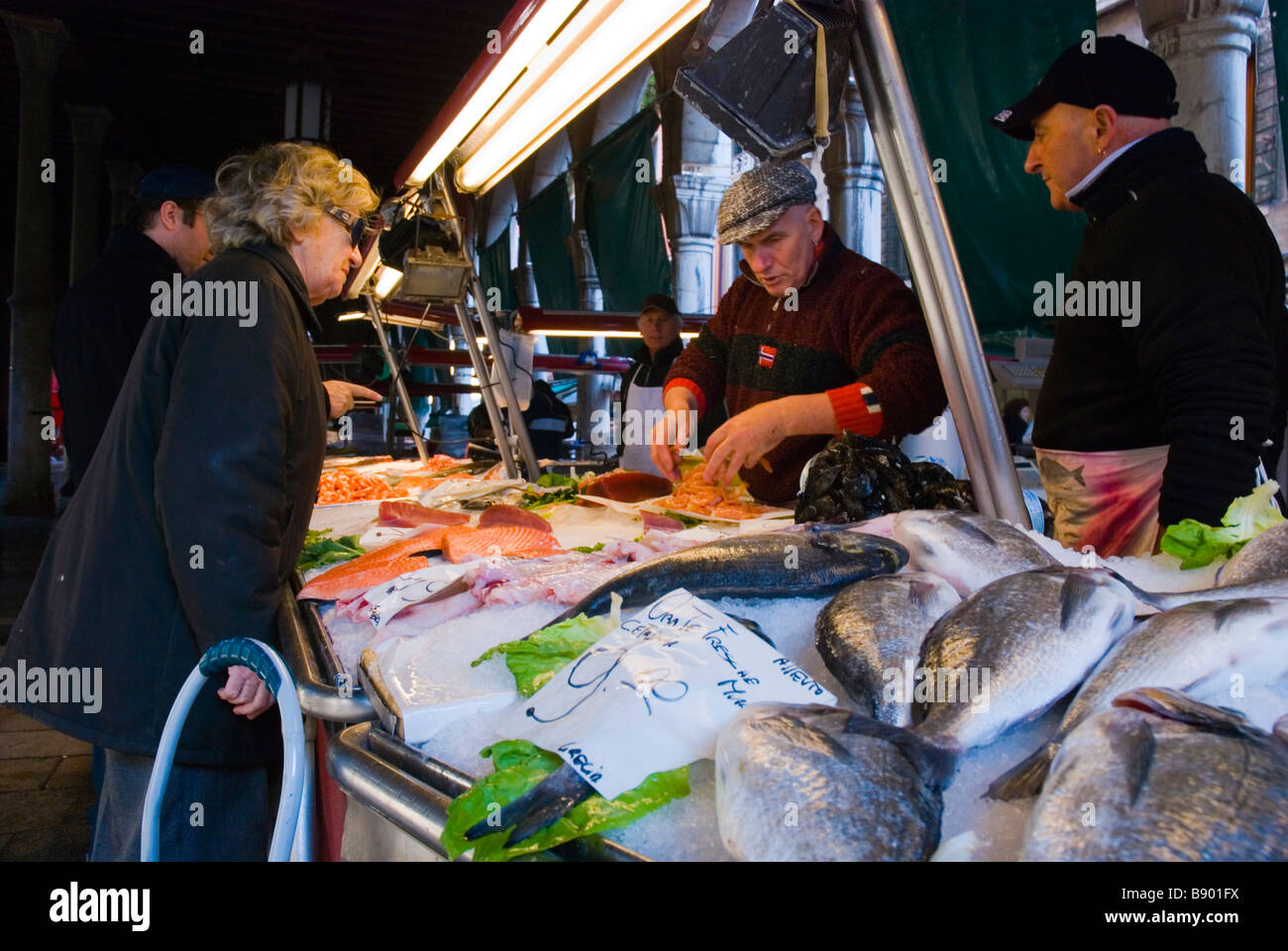 Fish market at Campo della Pescaria square in Venice Italy Europe Stock ...