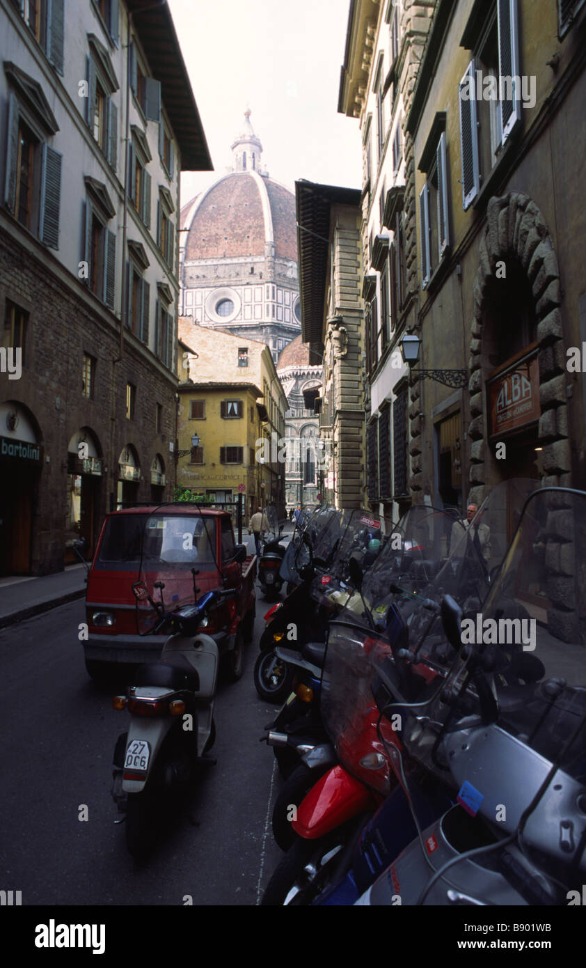 Typical street scene in Florence Italy showing the Duomo Stock Photo ...