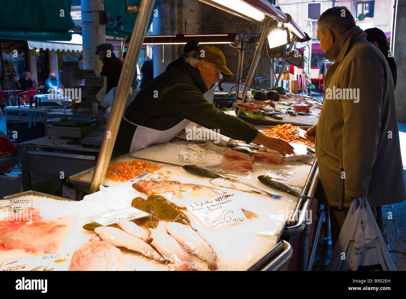 Fish market at Campo della Pescaria square in Venice Italy Europe Stock ...