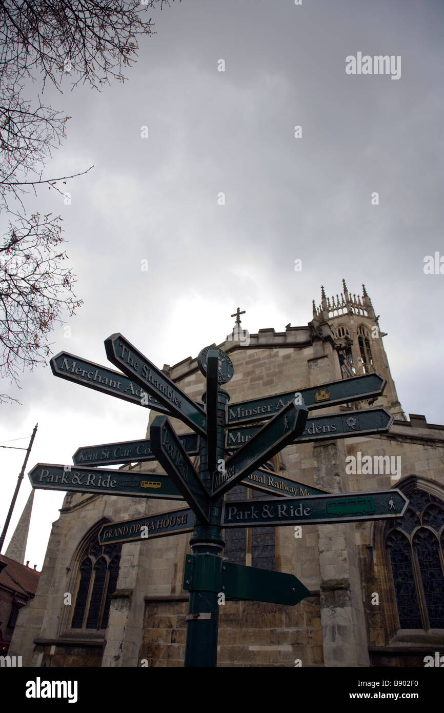 tourist signpost showing directions to popular attractions the shambles ...