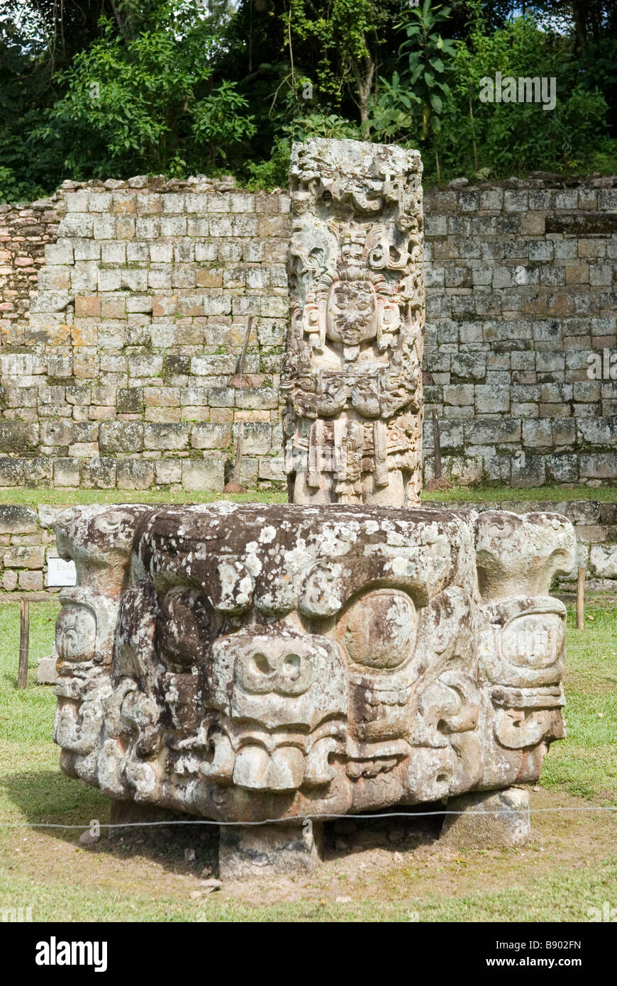 Copan, Honduras. Stela D and altar on the north side of the Great Plaza ...