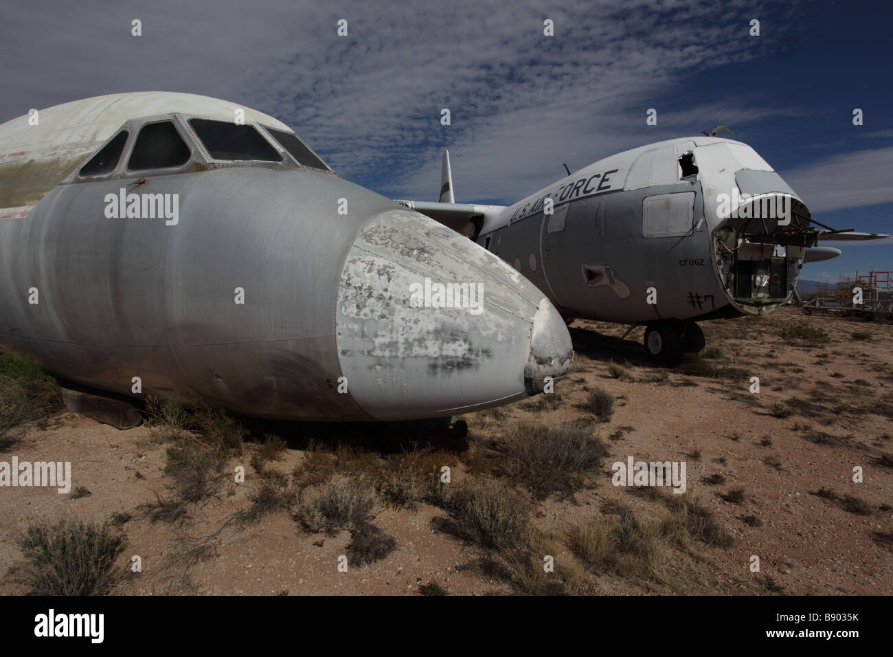 Old Aircraft at aircraft restoration facility near airplane boneyard ...