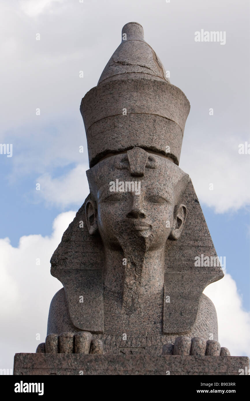 The stone sculpture of the sphinx found during the excavations in the ...