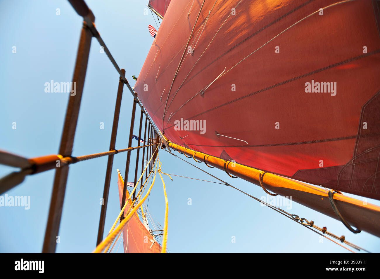 Sails and rigging of sailing boat low angle view hi-res stock ...