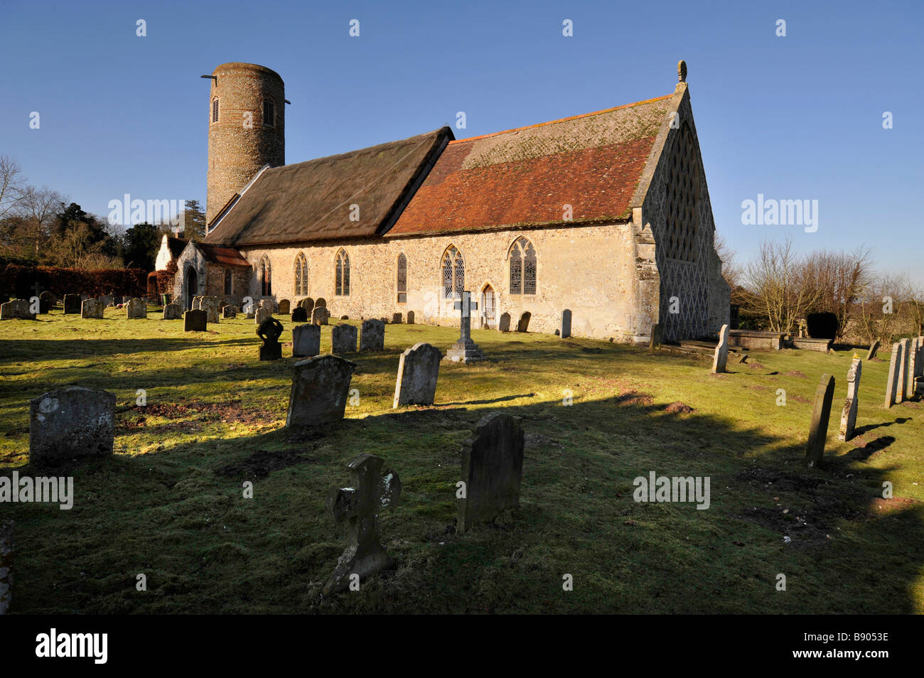 Barsham Church Barsham Suffolk England in low warm winter sunlight ...