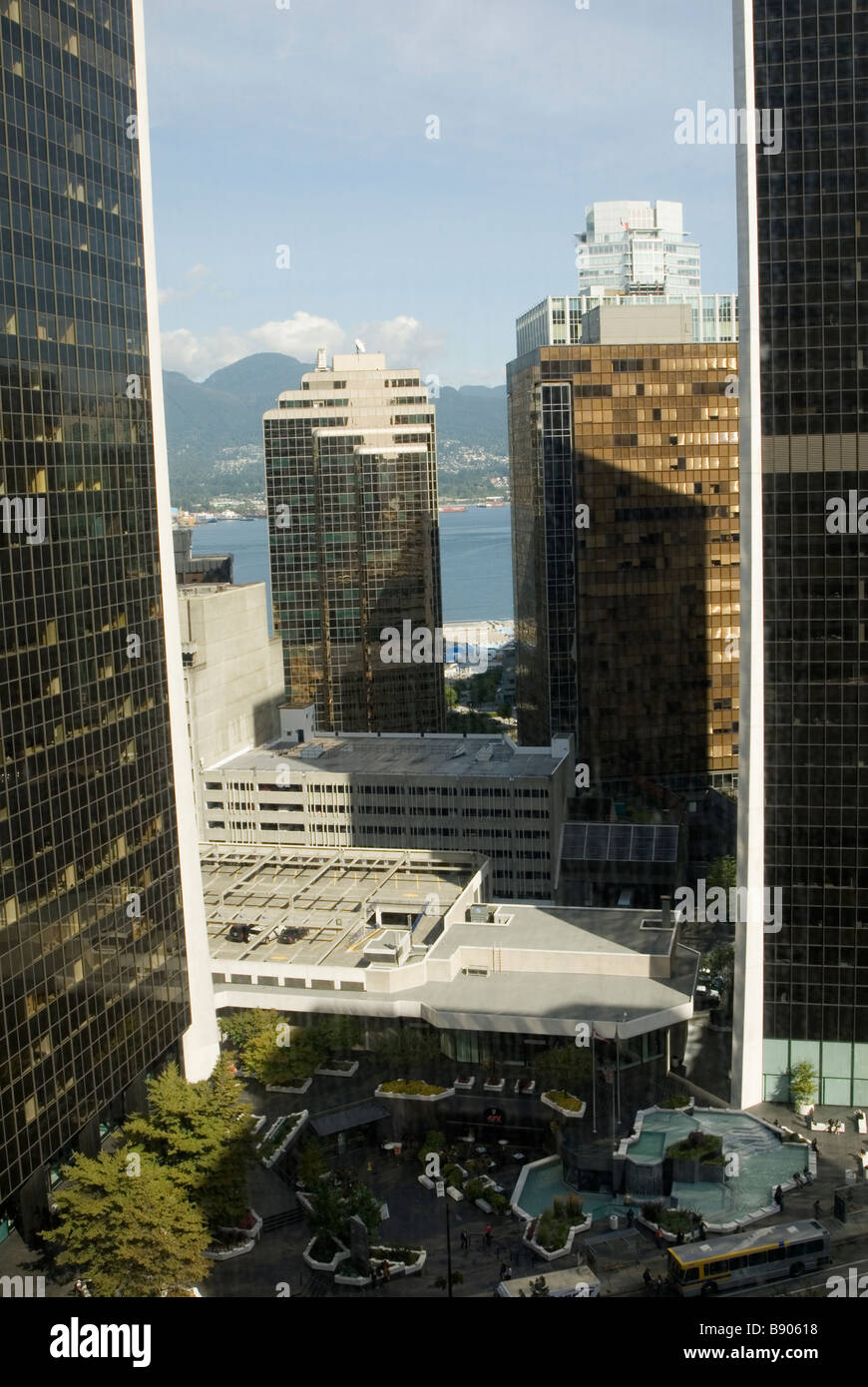 Skyscrapers in Vancouver, Canada seen from window of skyscraper Stock ...