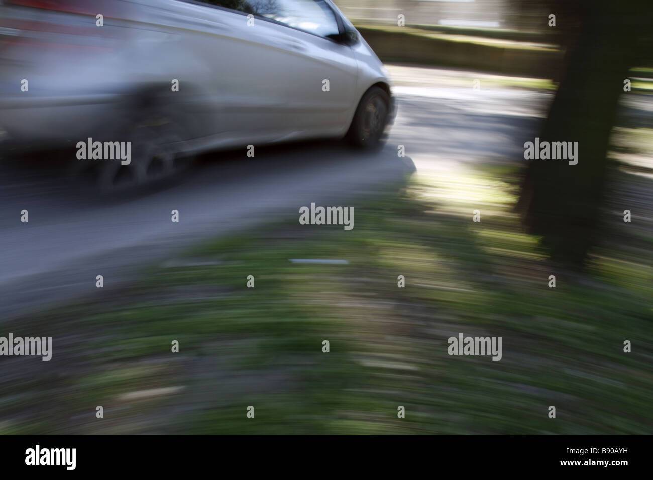 one fast car in motion action on rural country street lane Stock Photo ...