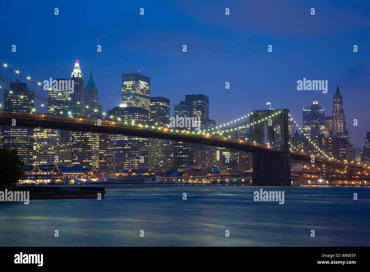 Landmark metropolis night ny reflection river scenery scenic seaport hi ...