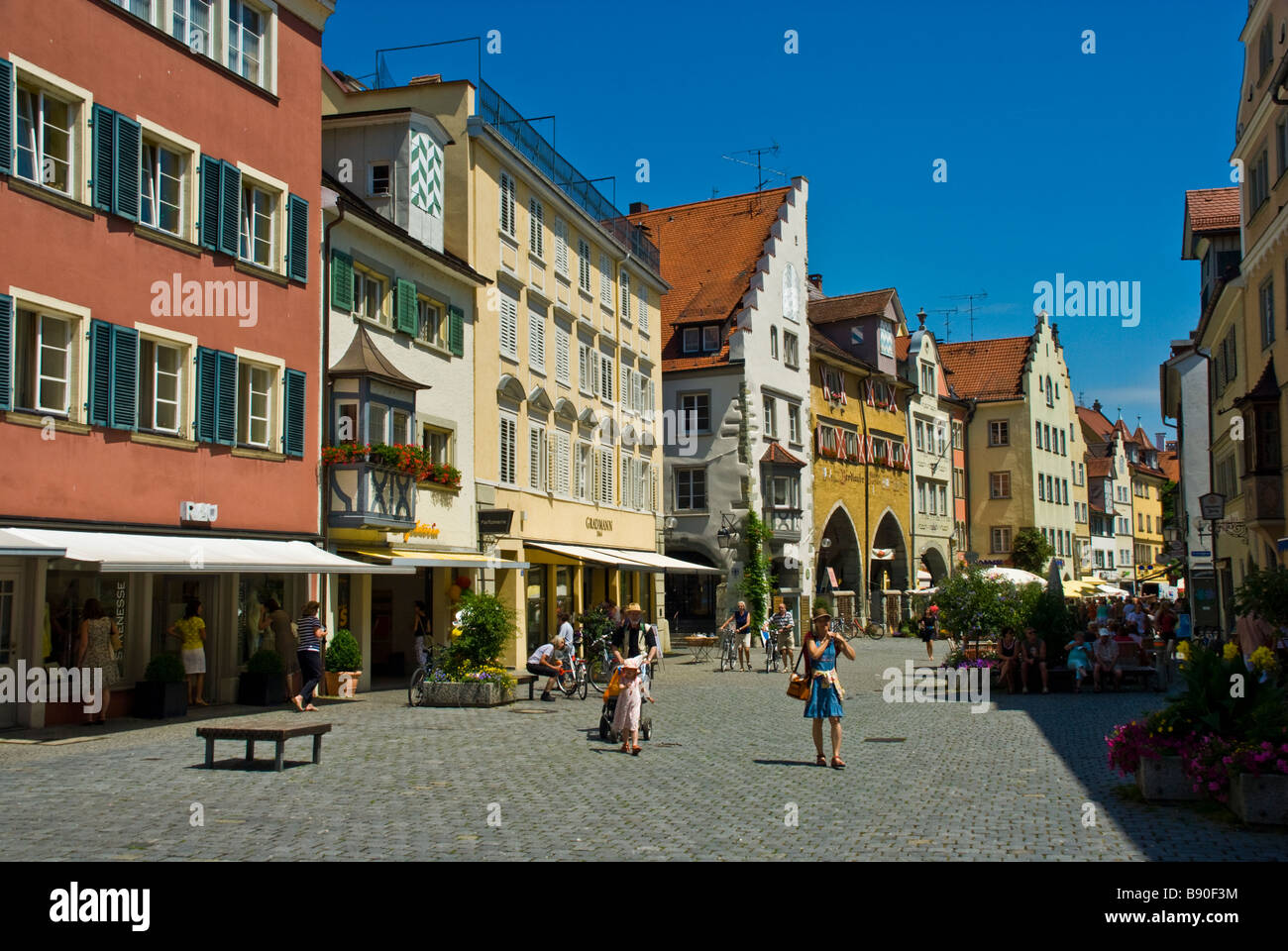 Historic old town of Lindau with bakery Bürklin and Wegelin zum Pflug ...