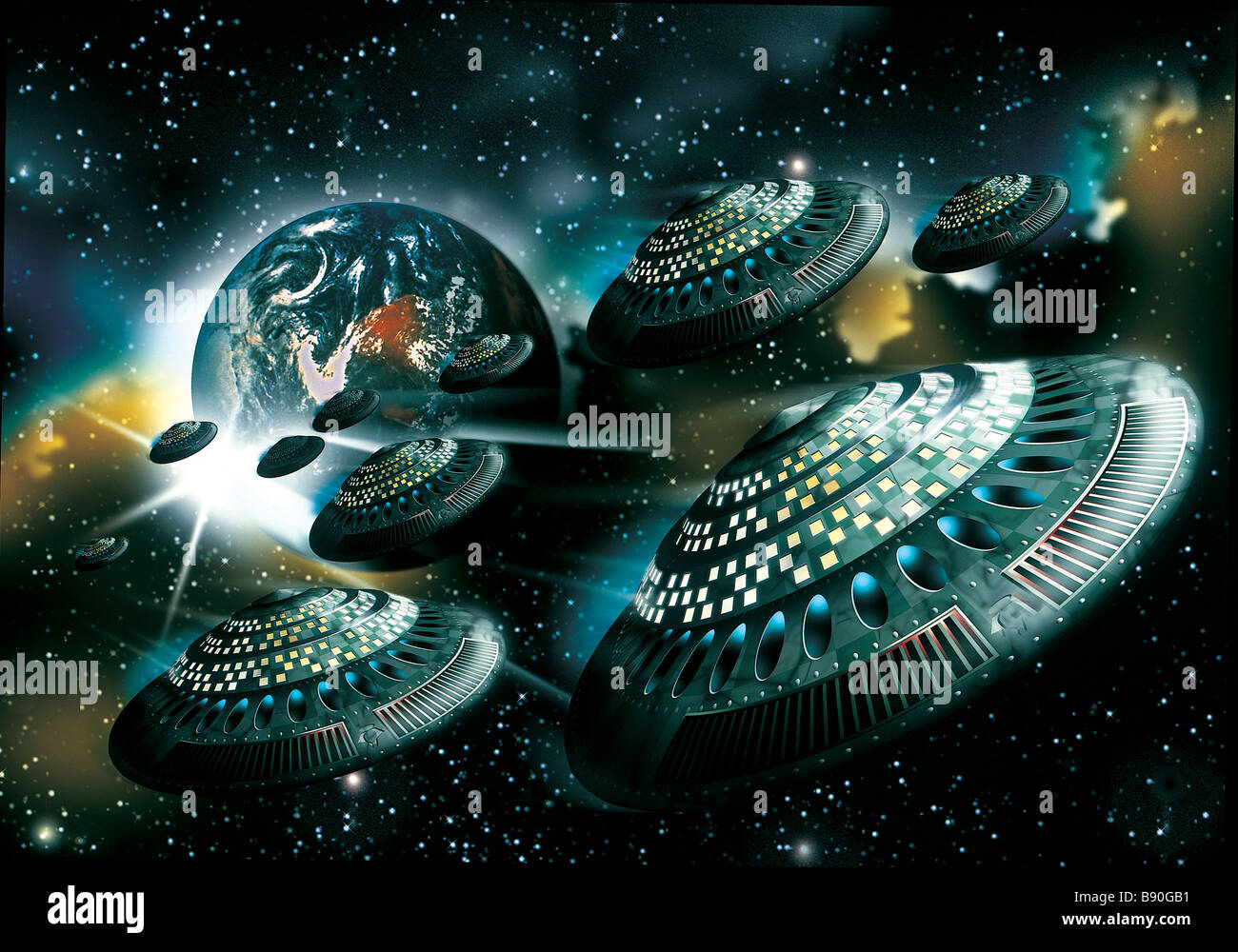 FL2922, COLIN MACRAE; Fleet spaceships headed towards Earth Stock Photo ...