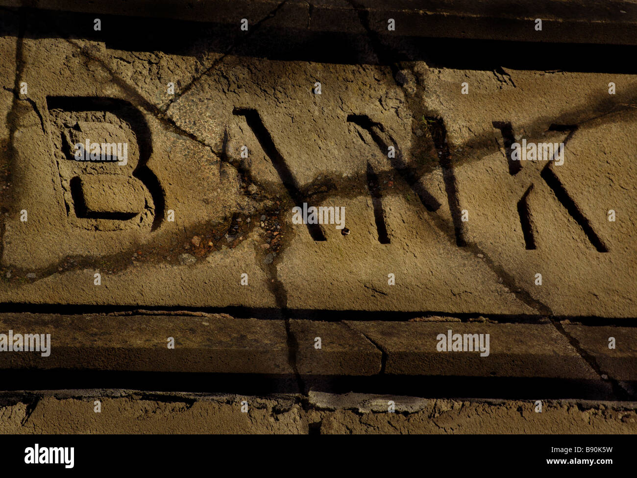 Generic Stone Bank Sign Showing Cracks and Decay due to age (Concept ...