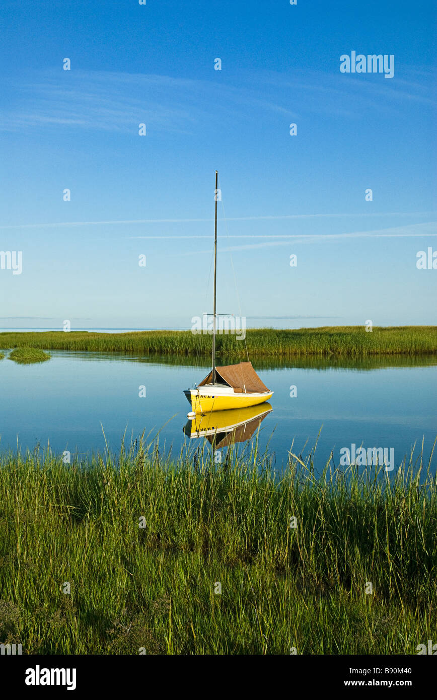 Anchored sailboat in Cape Cod Bay, Orleans, Cape Cod, MA, USA Stock ...