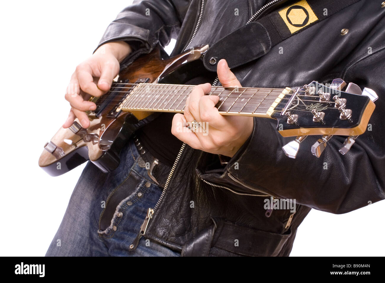 one man plays the guitar on a white background Stock Photo - Alamy