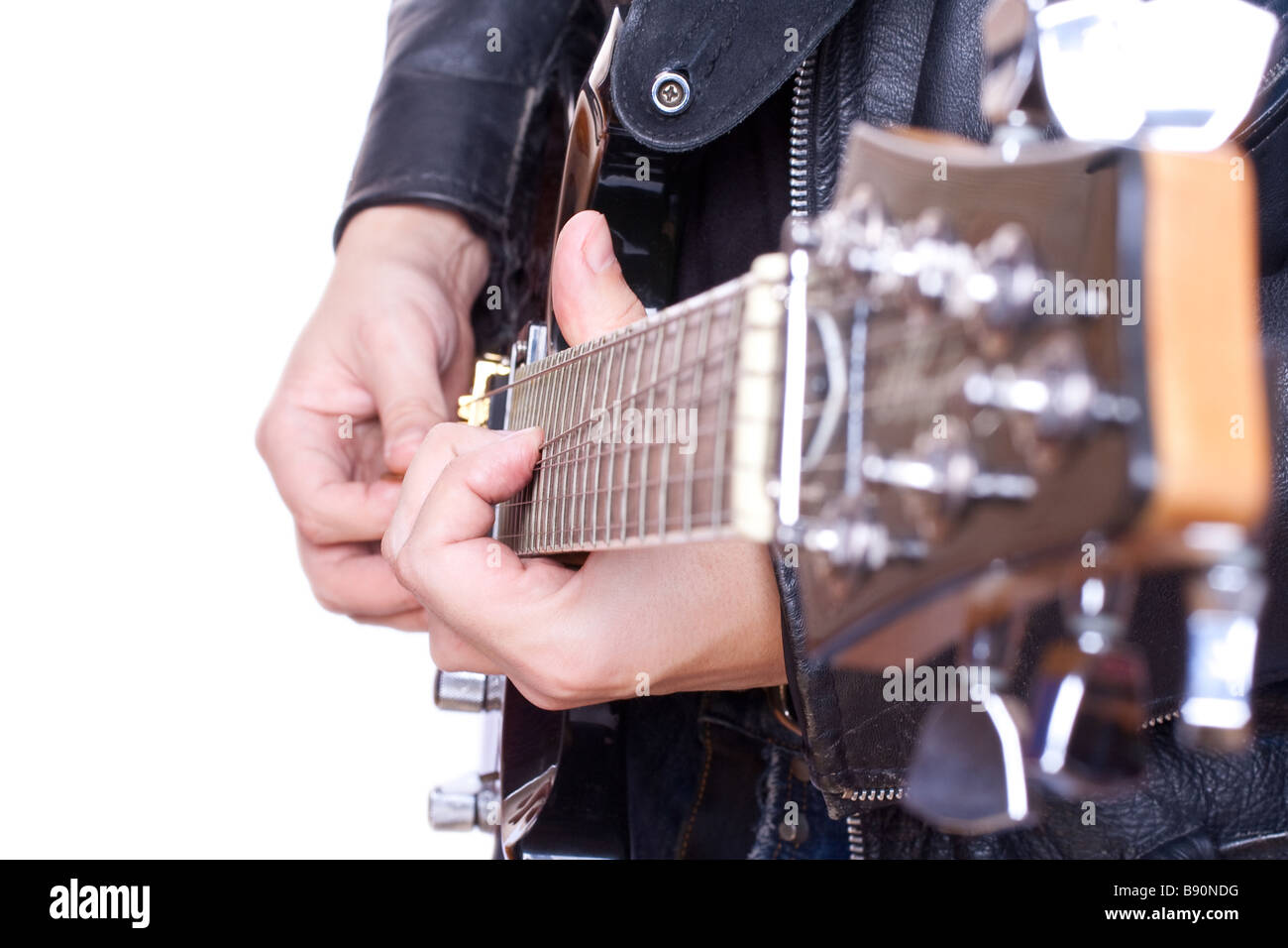 one man plays the guitar on a white background Stock Photo - Alamy