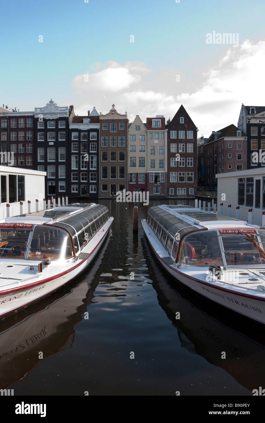 Typical Dutch Canalside Houses at Canal Boat Terminus Amsterdam Stock ...