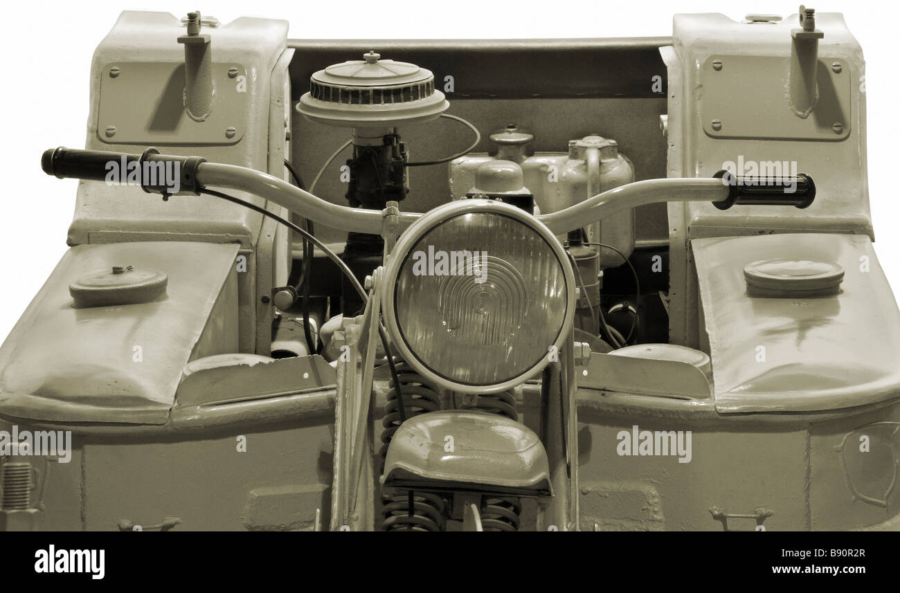 Military motorcycle radio station of 40th years isolated over white ...