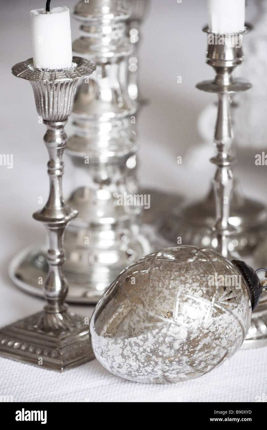 Silver candlesticks close-up Stock Photo - Alamy