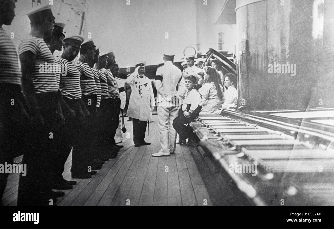 The captain and sailors greet the Emperor Nicholas II family Stock ...