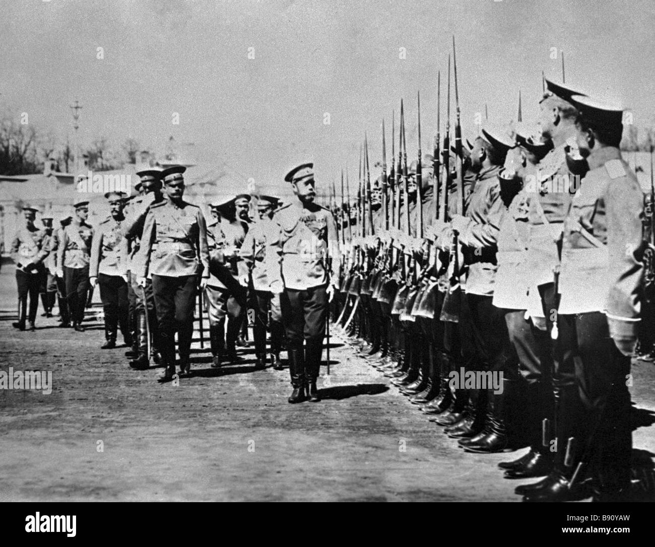 Emperor Nicholas II is inspecting the formation of Izmailovsky ...