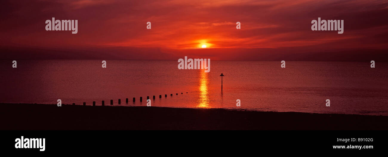 Colourful panoramic sunset over the beach at Borth in Mid Wales Stock ...