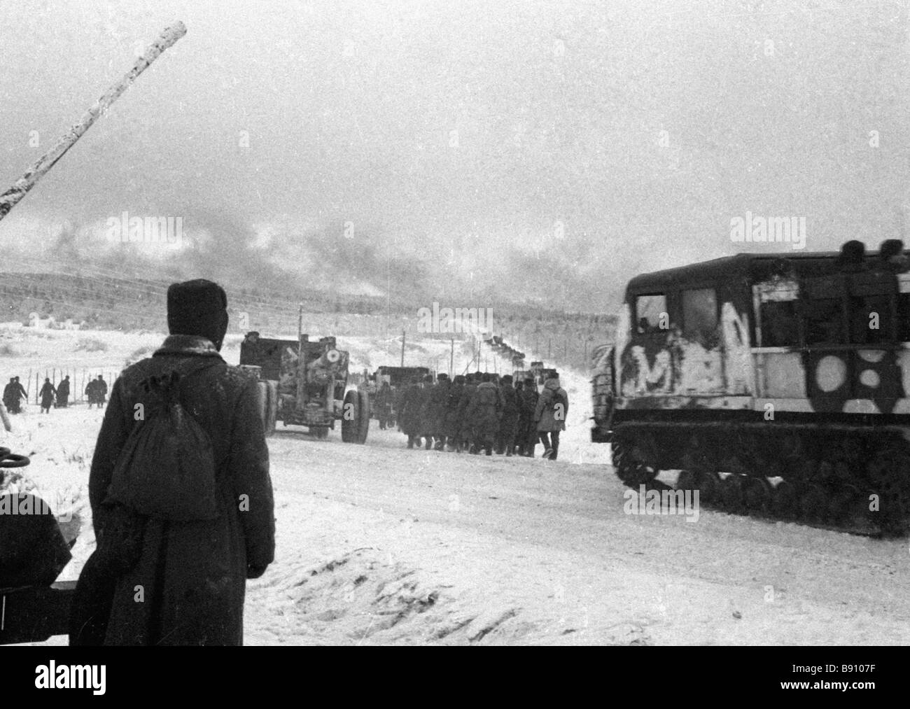 Soviet troops marching in film The Living and the Dead Stock Photo - Alamy