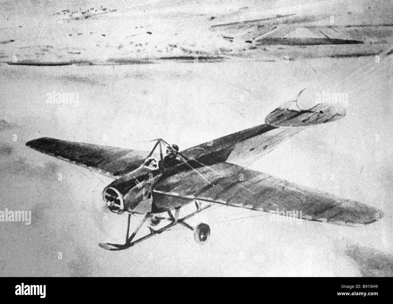 A drawing by pilot Artseulov depicting Pyotr Nesterov in the airplane ...