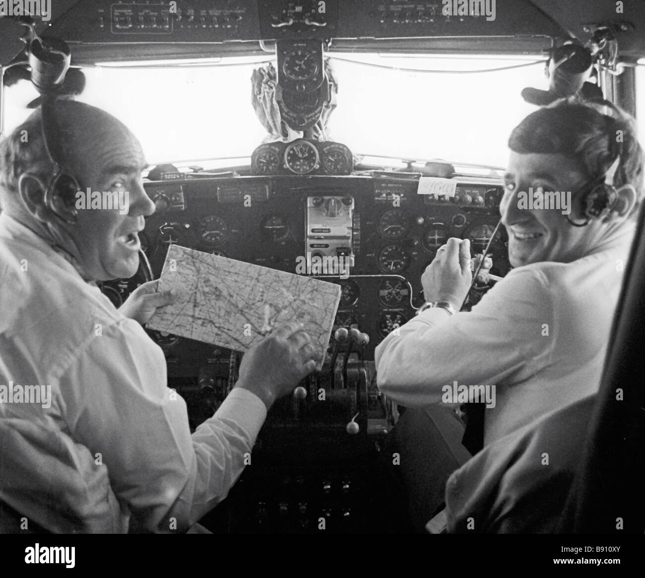 Pilots in the cockpit with equipment for monitoring the weather Stock ...
