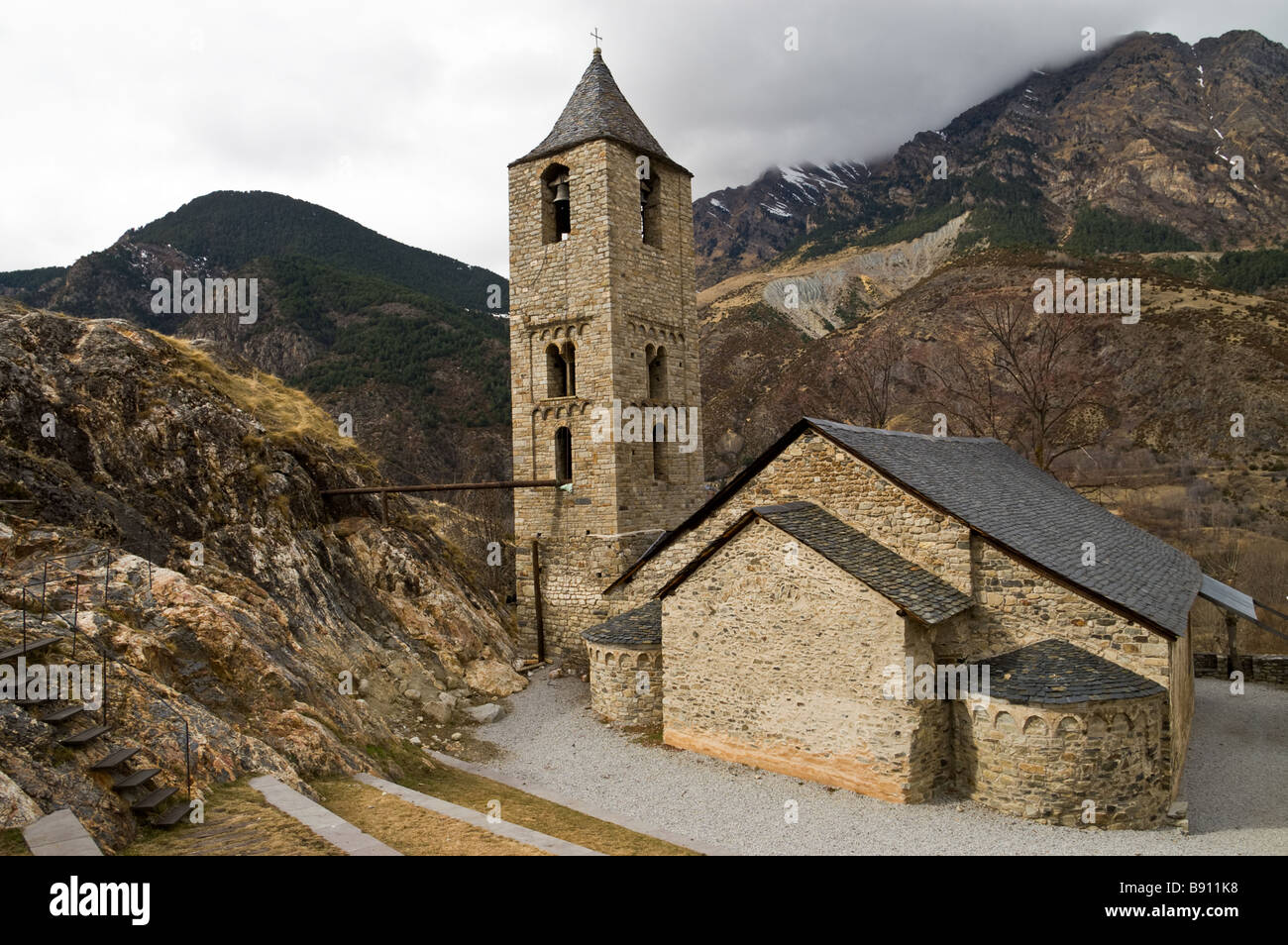 11th-century Romanesque-style church Sant Joan de Boí. Boí, Vall de Boi ...