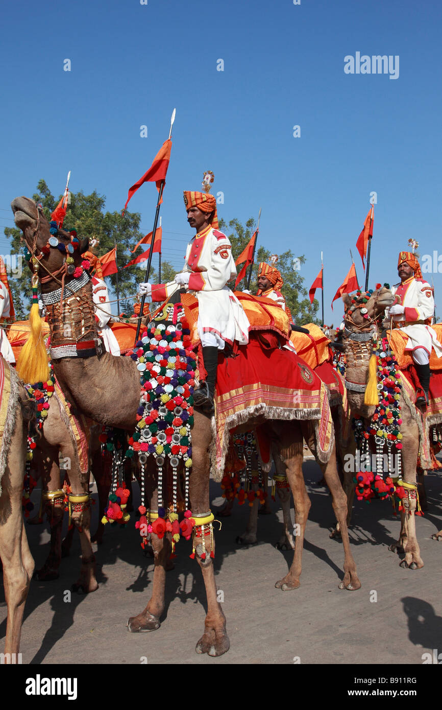 India Rajasthan Jaisalmer Desert Festival camel procession Stock Photo ...