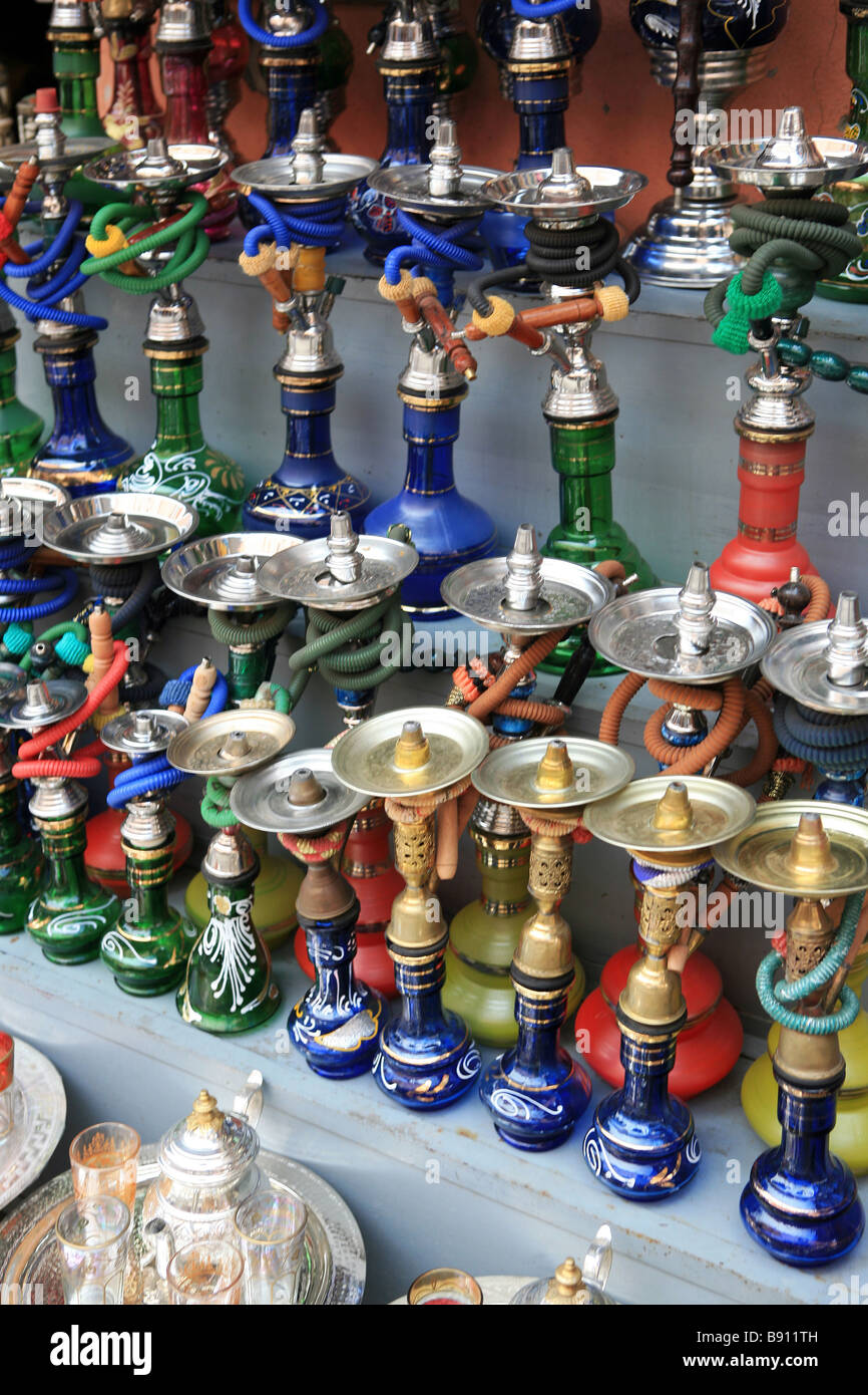 Traditional Hookahs for smoking hashish, on sale in Souk, Marrakech ...