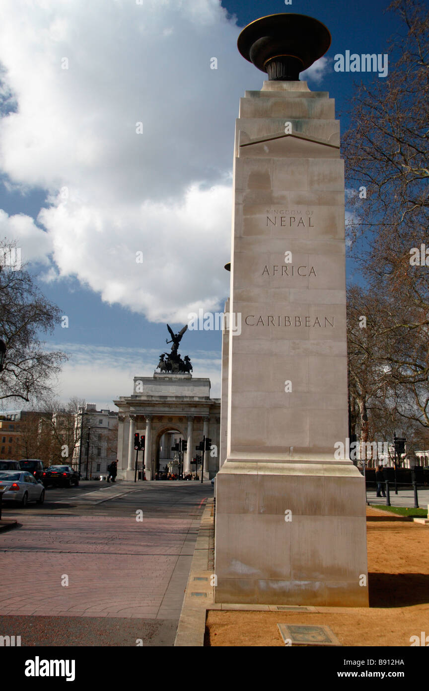 2 pillars (of 4) of the Commonweatlh Gates, a war memorial to soldiers ...