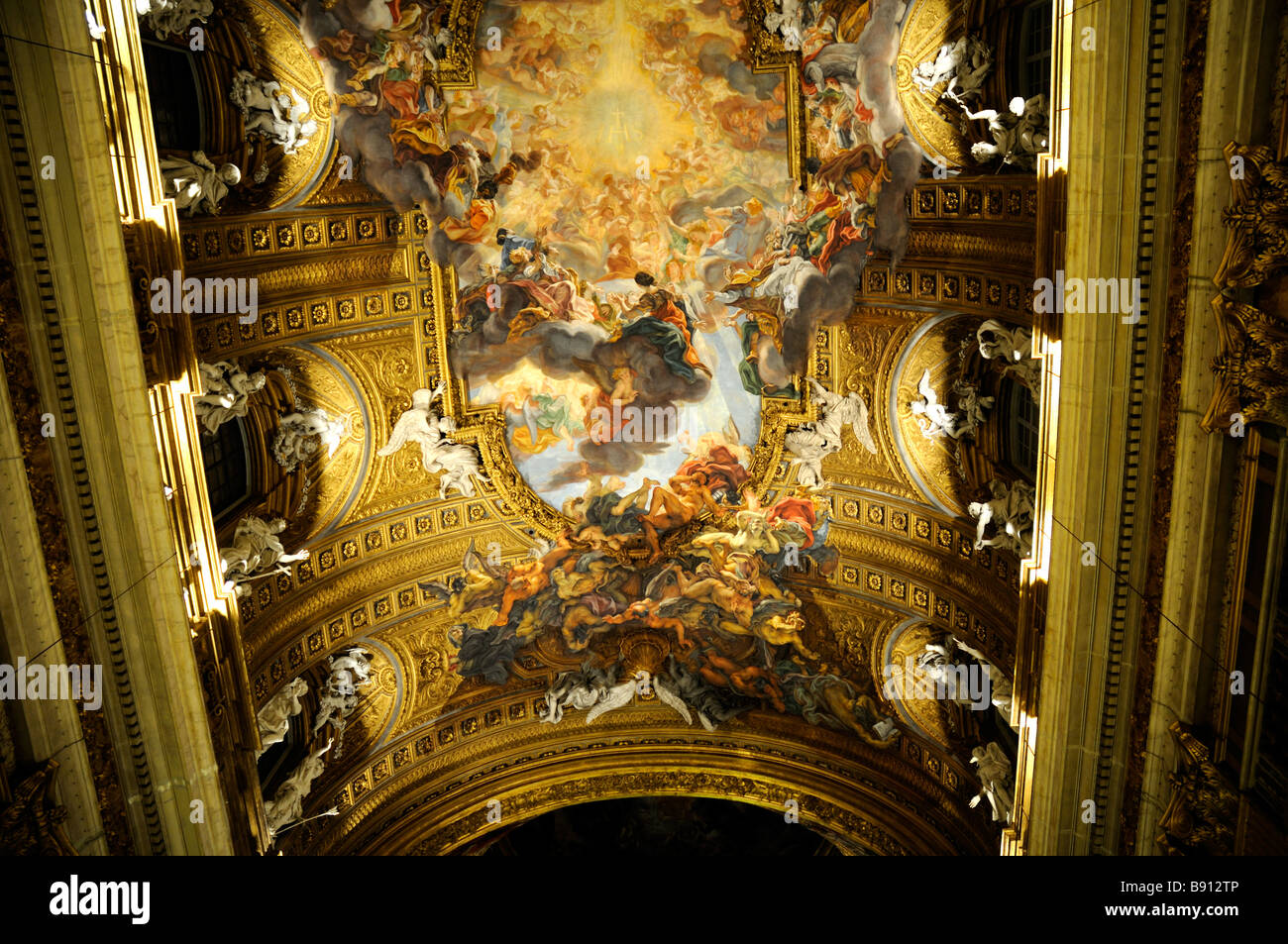 The Spectacular ceiling of the Gesu Church in Rome Italy Stock Photo ...